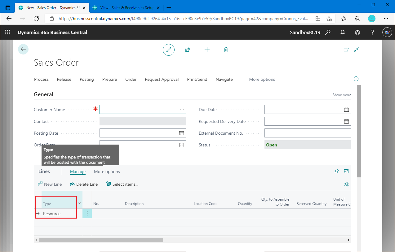 Default line type in the sales and purchase documents | IT長のネタ帳