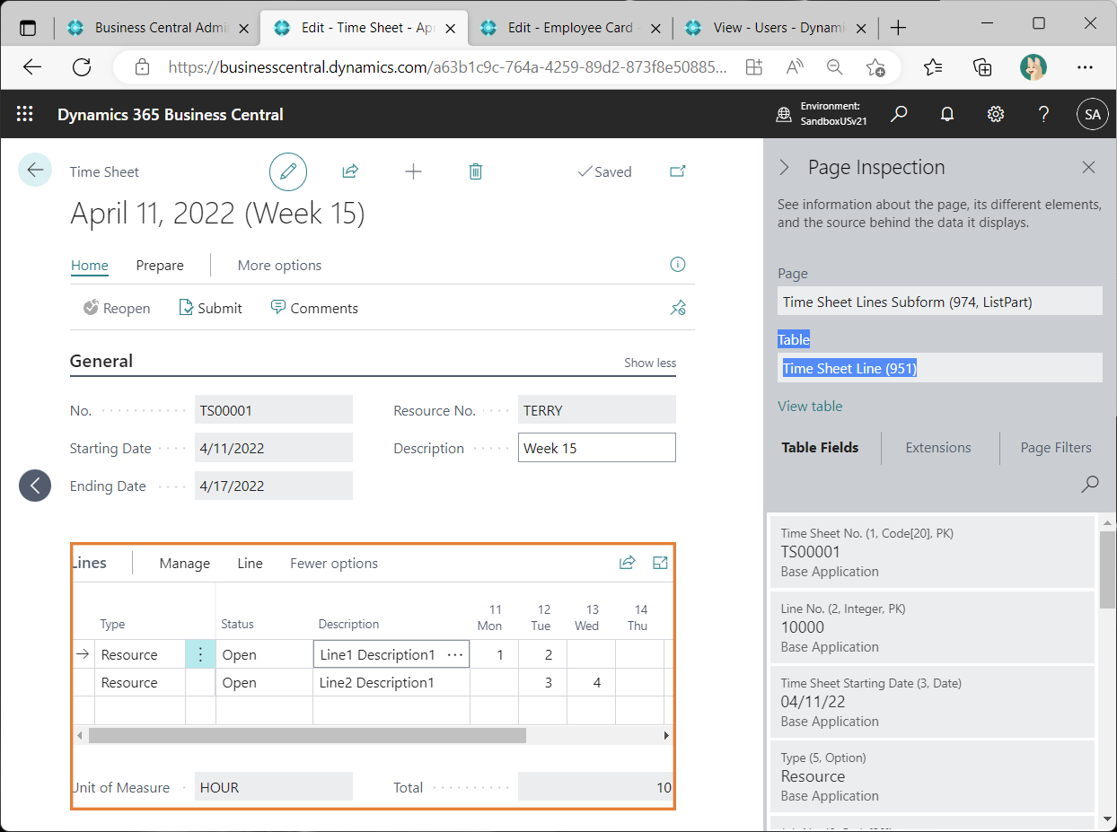 D365BC Time Sheetのデータ構造 | IT長のネタ帳